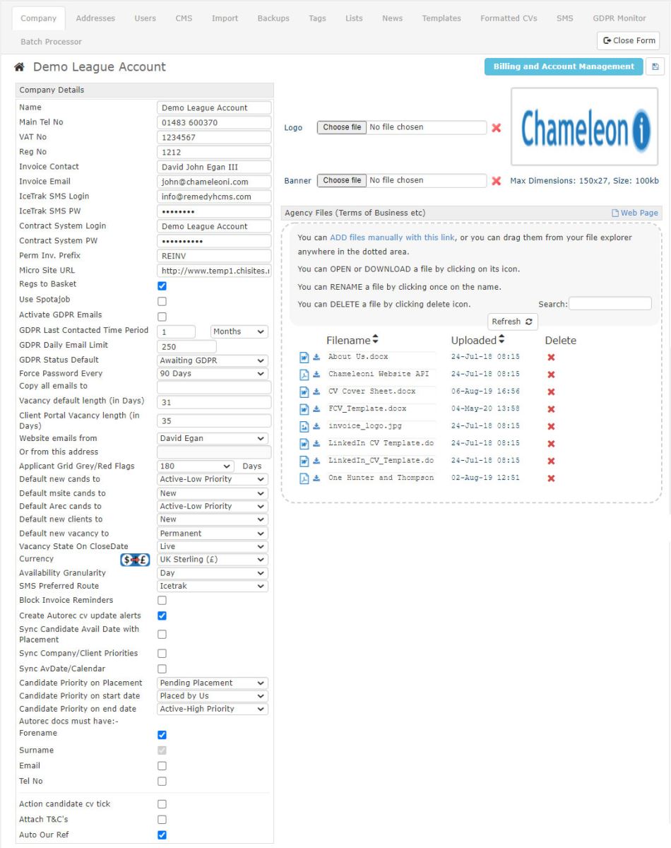 Admin Panel - Company Tab